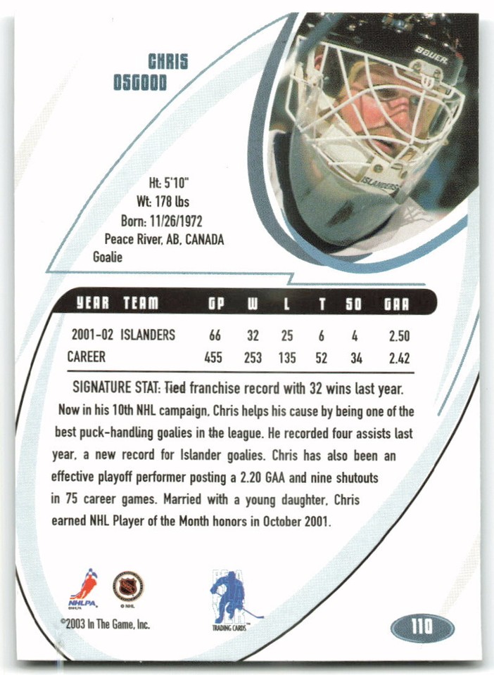 2002 Be a Player Signature Series #110 Chris Osgood *Edge Marks ...