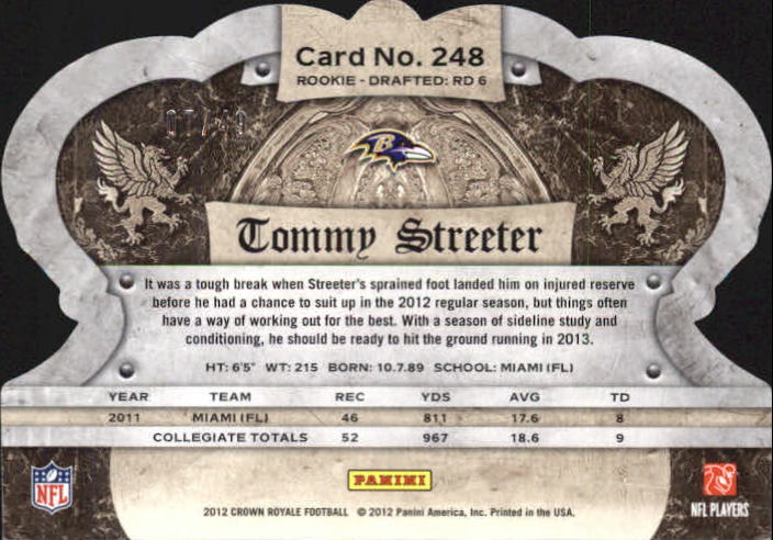 2012 Crown Royale Green Baltimore Ravens Football Card #248 Tommy ...