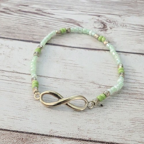 Dainty Bracelet Green Seed Beads with Gold Tone Infinity Symbol | eBay