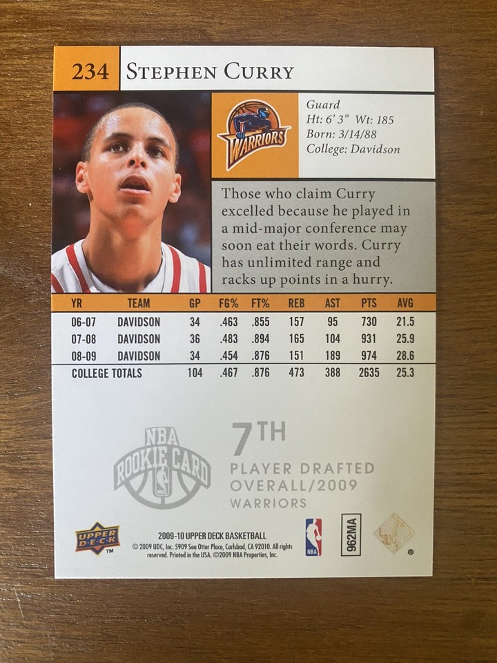 Stephen Steph Curry 2009 UD Upper Deck Star Rookies Rookie RC #234 | eBay