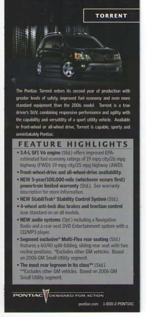 2007 Pontiac Torrent Dealership Showroom Sales Folder Flyer - Must See ...