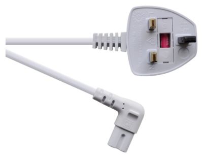 Right Angled Fig 8 Mains Lead to 3 Pin UK Plug 3A (Len (m) 5 White ...