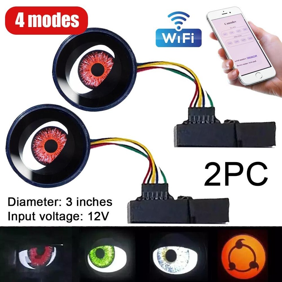 1.9" LED Dynamic Devil Eyes Lights 12V Car WIFI Control Headlight ...