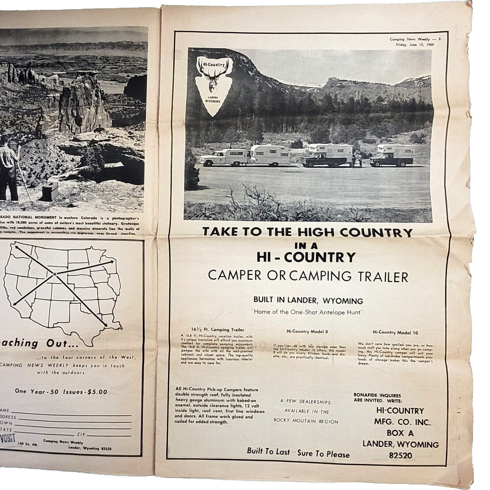 1969 America's Camping News Weekly Newspaper WY Bear Attack Yellowstone ...