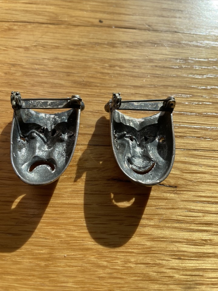 2 Vintage Silver COMEDY & TRAGEDY Drama MASK PINS | eBay
