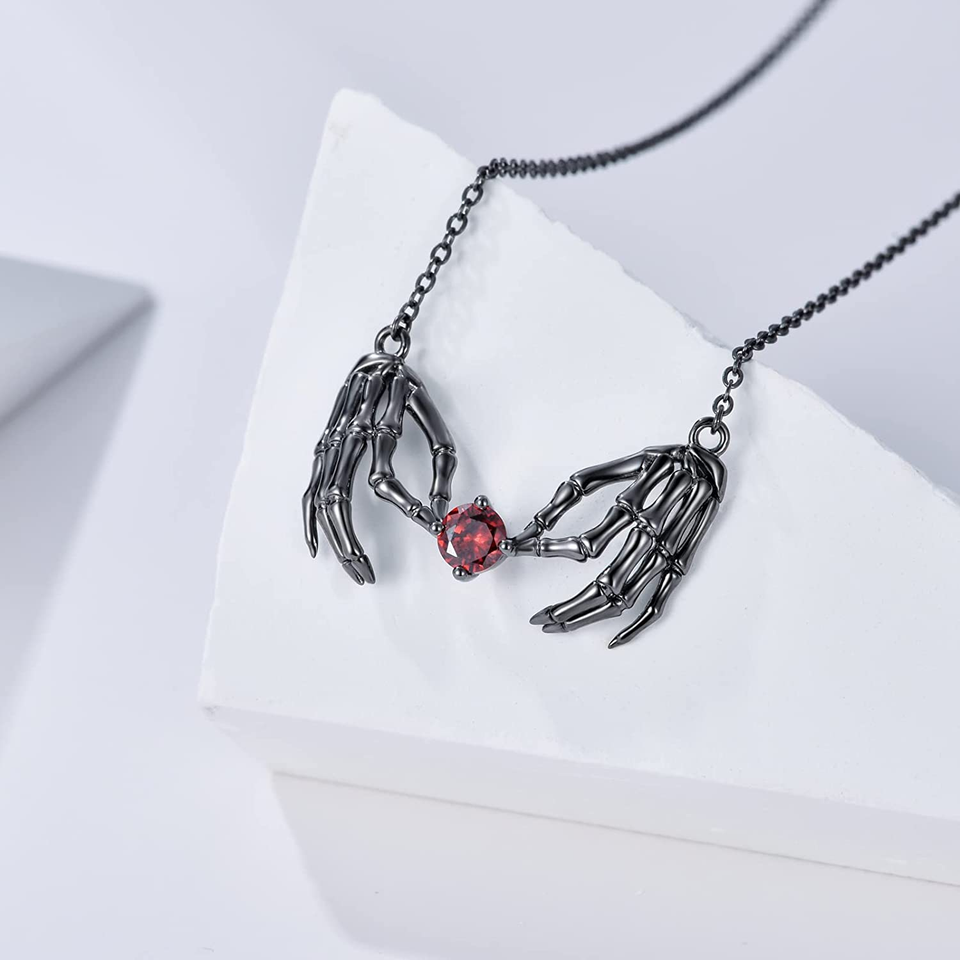 Skull Necklace Sterling Silver Skeleton Hand Pendant Necklace Gothic ...