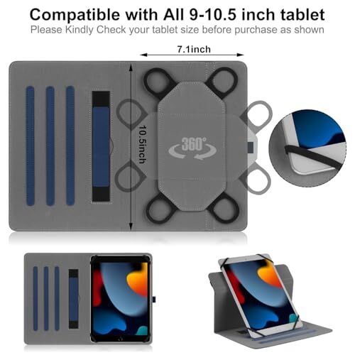 Universal 9 10 10.1 inch Android Tablet Case,Slim 360 Degree Navy Blue ...