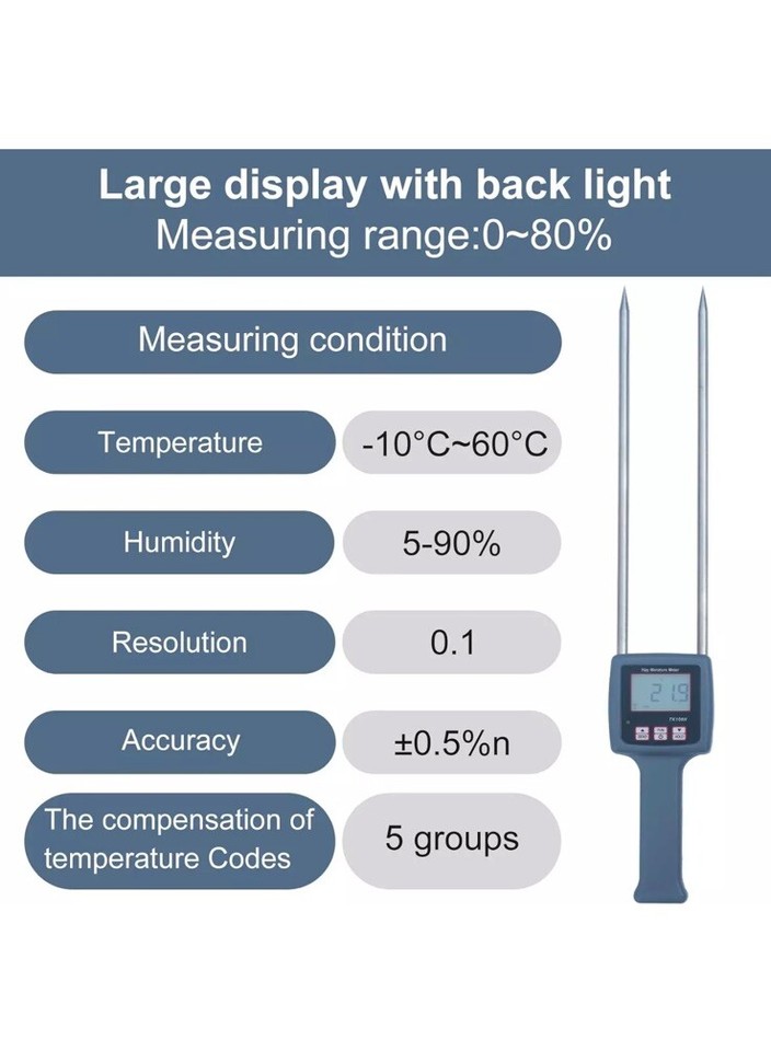 TK100H Portable Hay Moisture Meter - Precise Hay Moisture Tester with ...