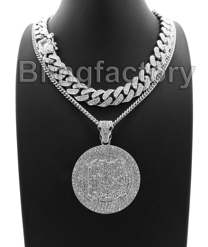 Hip Hop Tekashi69 69 Medal Necklace & 12mm 18" Full Iced Cuban Choker ...