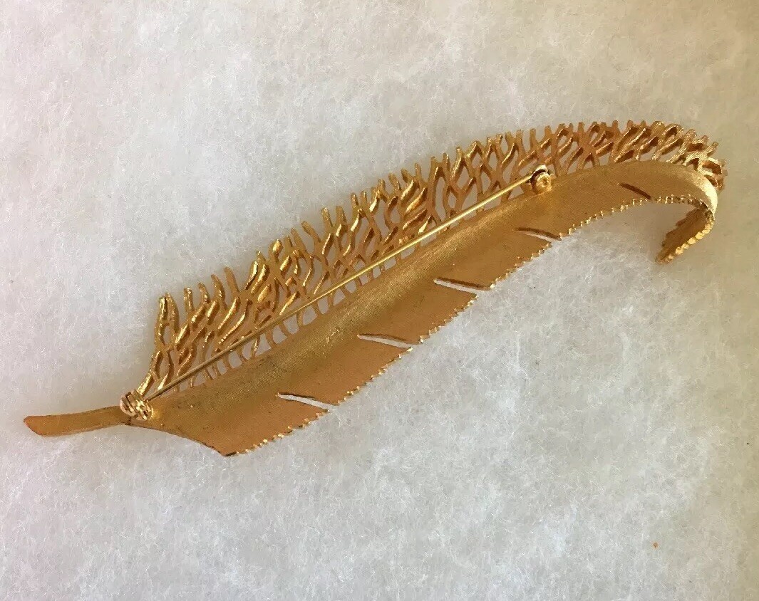 Huge Large Vintage Feather Brooch Pin Gold Tone Plume Quill Pin 5" | eBay