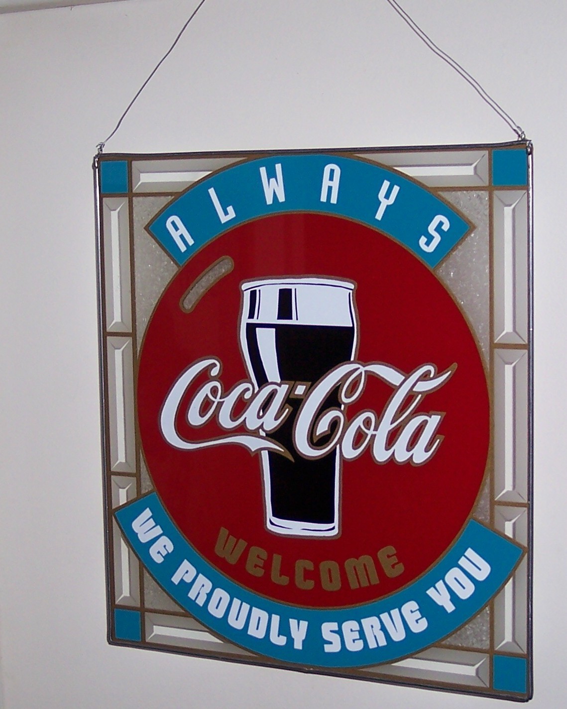 ALWAYS COCA - COLA WELCOME WE PROUDLY SERVE YOU PAINTED GLASS EXCELLENT ...