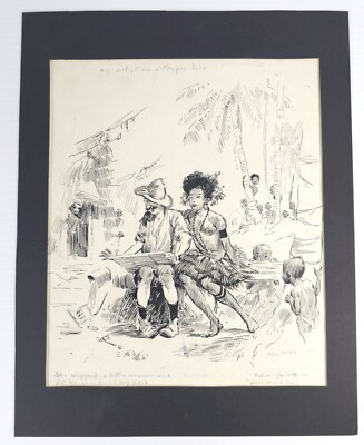 Original 1921 ELLIS SILAS Ink Drawing Trobriand Islands New Guinea Self ...