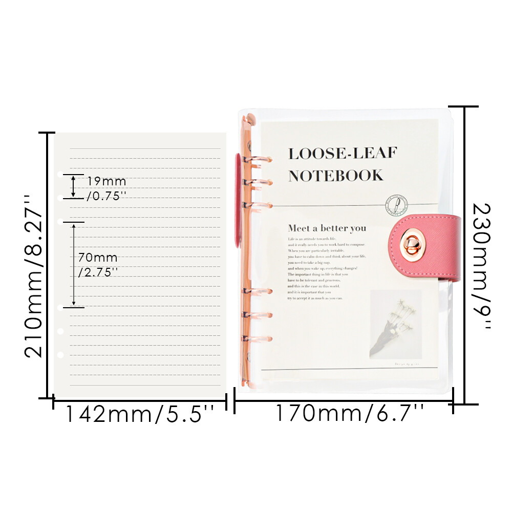 Clear A5 Refillable Notebook Binder with 90 Sheet Lined Paper Lock ...
