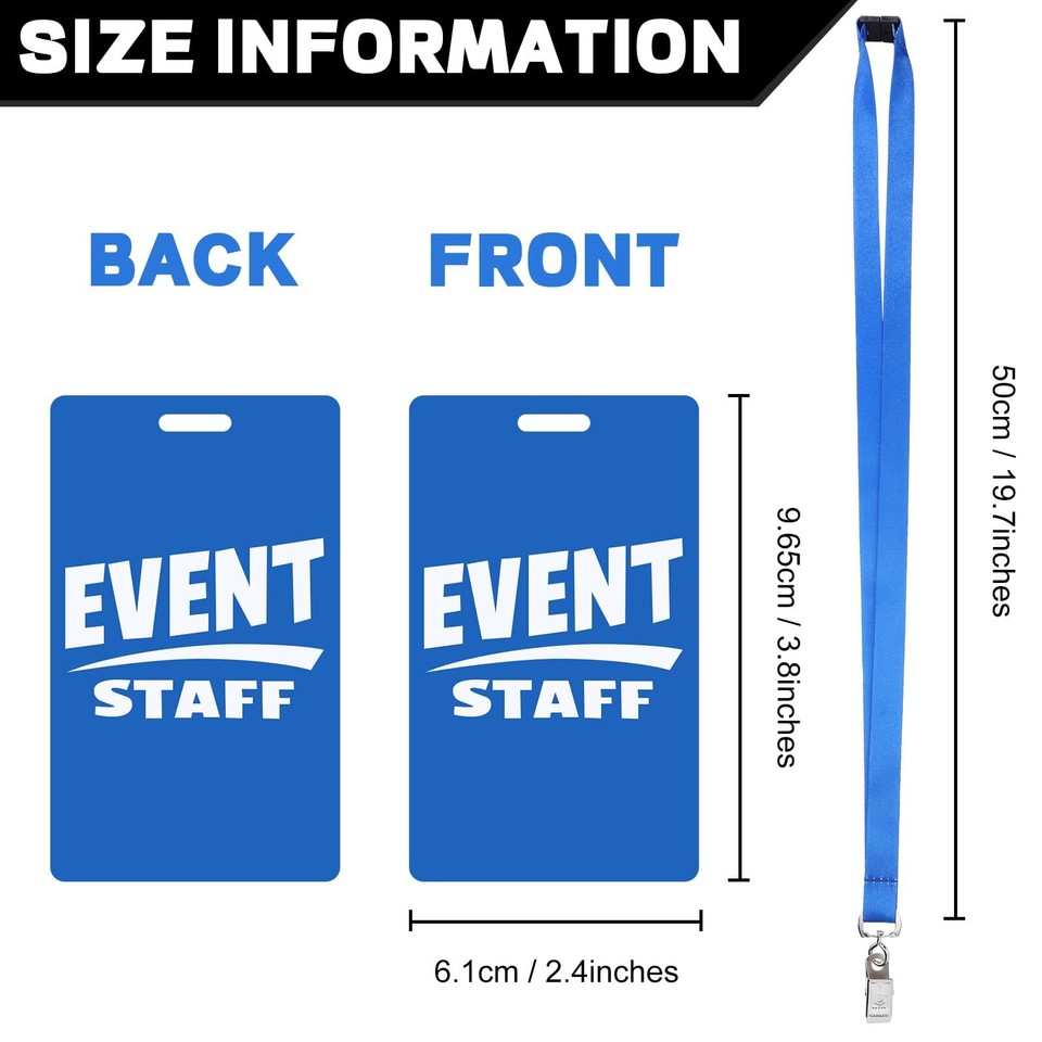 Qilery 50 Pcs Blue Event Staff Lanyards with PVC Plastic Event Pass ...