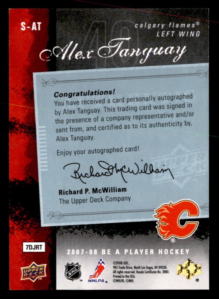 2007-08 Be A Player Signatures #SAT Alex Tanguay Calgary Flames | eBay