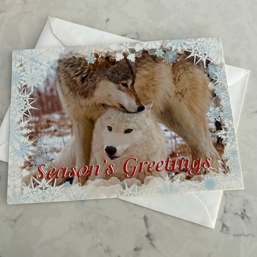 Seasons Greetings Gray Wolf Christmas Card with Envelope Defenders of ...