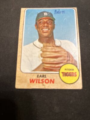 1968 Topps Baseball Card #160 Earl Wilson Detroit Tigers P/F Writing ...