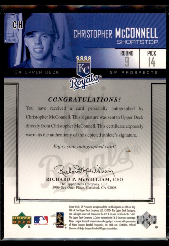 Christopher McConnell 2004 SP Prospects RC Autograph Auto 011/400 #CH Kansas | eBay