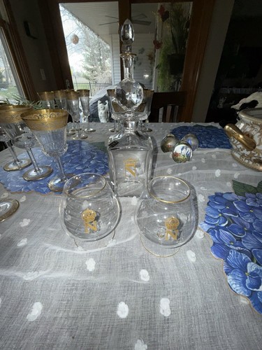Saint Louis Crystal Gold Gilt Brandy Glasses & Decanter Napoleon N | eBay