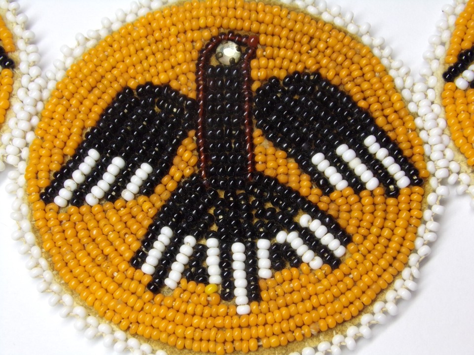 Vintage 1970's Native American Beaded Thunderbird Necklace Orange/Black ...