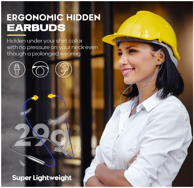 Work Earplug Bluetooth Headphones, Neckband Safety Earplug Work Earbuds ...