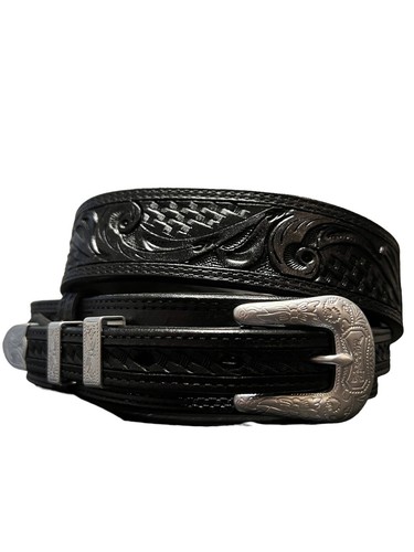Hand Tooled Leather Ranger Belt Western Leather Black Belts Handtooled ...