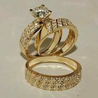 14k Yellow Gold Plated His & Her Trio Ring Set 2.50Ct Round Lab-Created ...