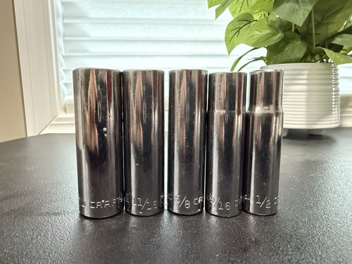 Set of 5 Craftsman Deep Well Sockets 12-point 1/2" drive S-AD series ...
