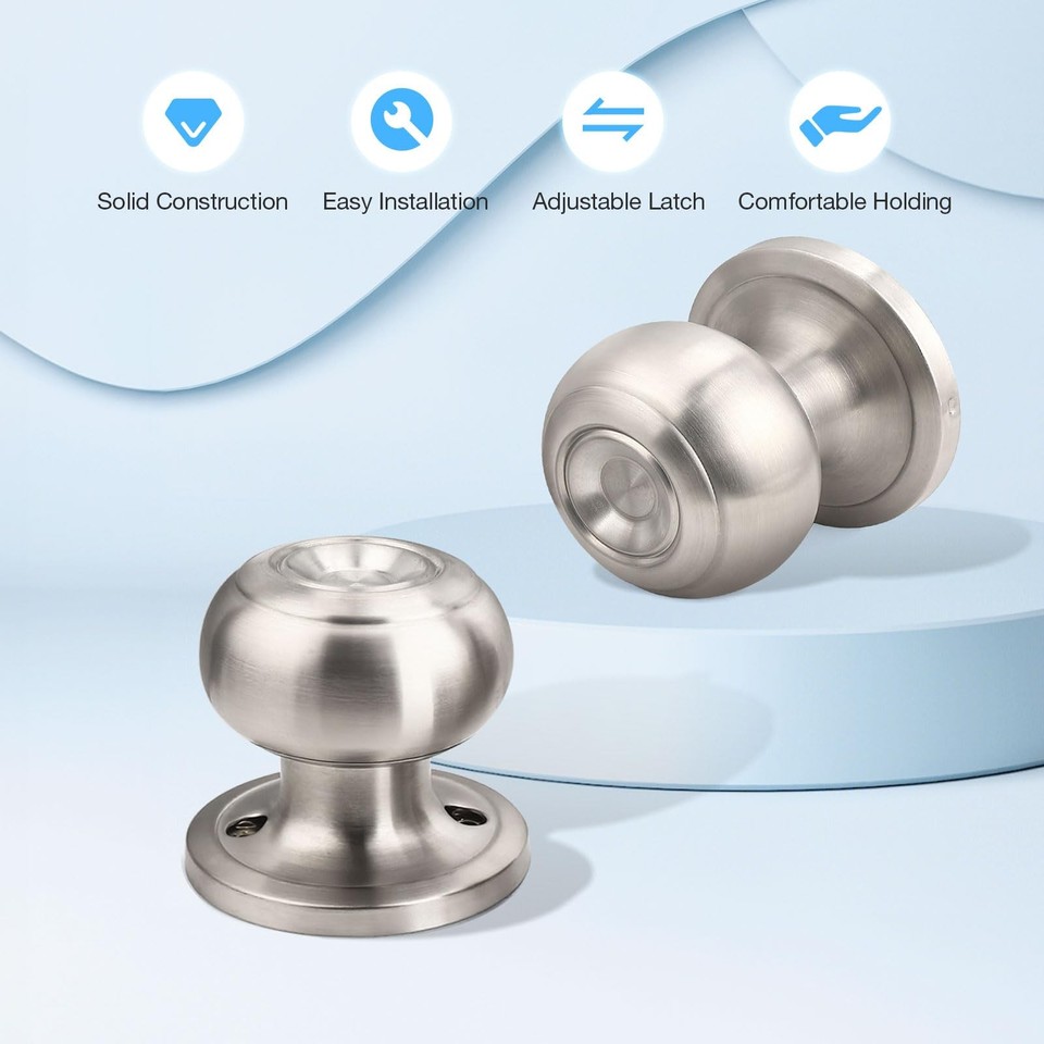 Brushed Nickel Passage Door Knobs Keyless Round Door Knob Closet Door Knobs I... | eBay