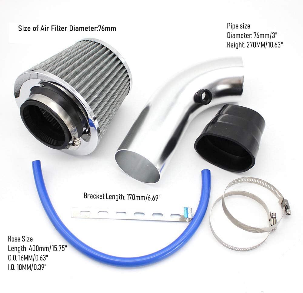 Cold Air Intake Filter Induction Kit 3" Aluminum Pipe Power Flow Hose ...