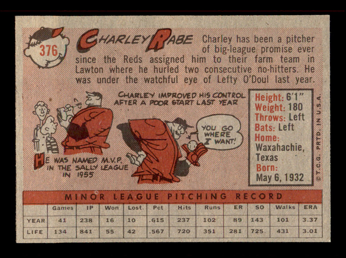 1958 Topps #376 Charley Rabe NM-MT | eBay