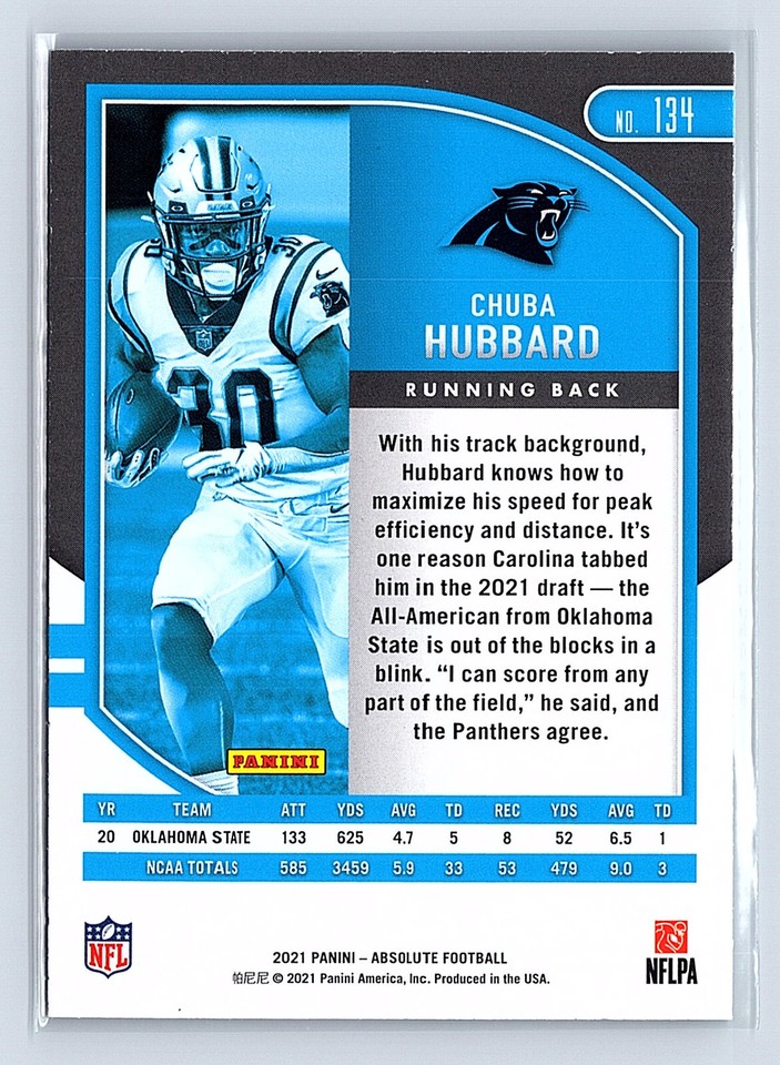 2021 Panini Absolute Green Name Chuba Hubbard RC Carolina Panthers #134 ...