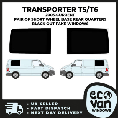 VW T5-T6.1 Transporter Pair Of SWB Rear Quarter Fixed Black Out Windows ...