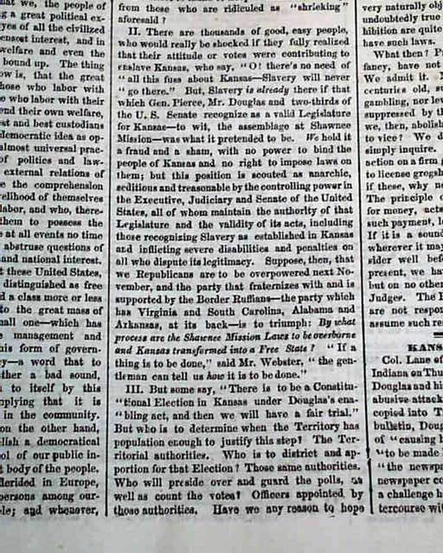 BLEEDING KANSAS Missouri Border Ruffians Free-Staters Slavery 1856 old ...