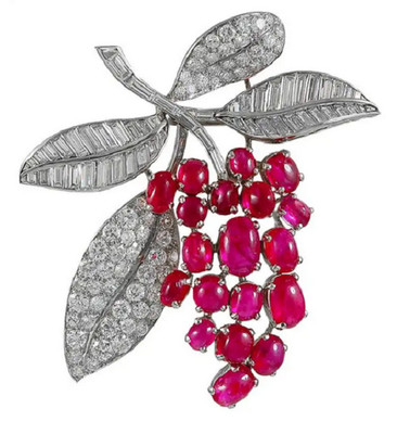 Lab-Created 6.5CT Cabochon Ruby & Topaz Beautiful Grape Set Brooch In ...