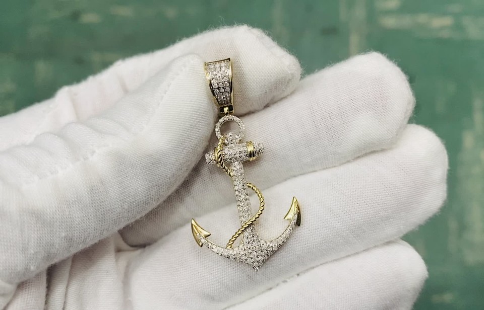 Diamond anchor Pendant, 10k yellow gold 0.50ct anchor,Diamond anchor ...