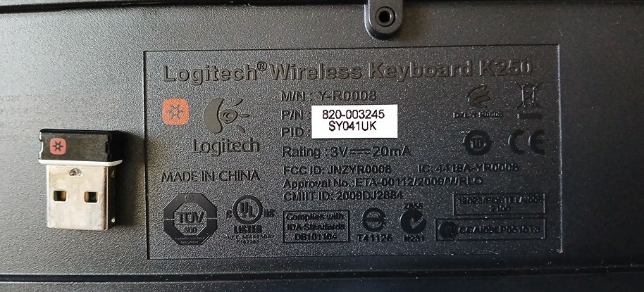 Logitech K250 Wireless Keyboard 820-003245 w/Unifying Receiver Dongle ...