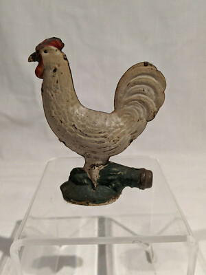 1890-1910 GERMAN PAINTED TIN PENNY TOY ROOSTER 4" by 3", W/ WHISTLE NOT ...