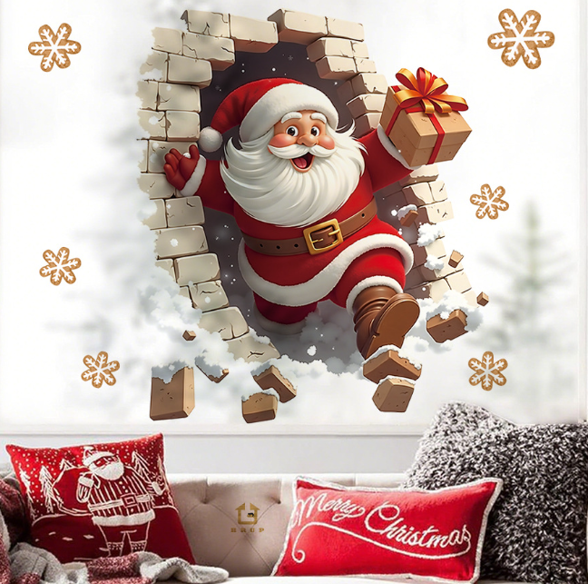 Santa Breakthrough Wall Sticker,Removable Christmas Creative Decals ...
