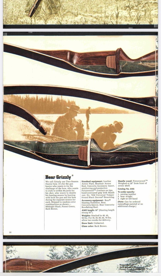 GORGEOUS Vintage (1972) Bear Archery Grizzly Recurve Bow 45# AMO-58 ...