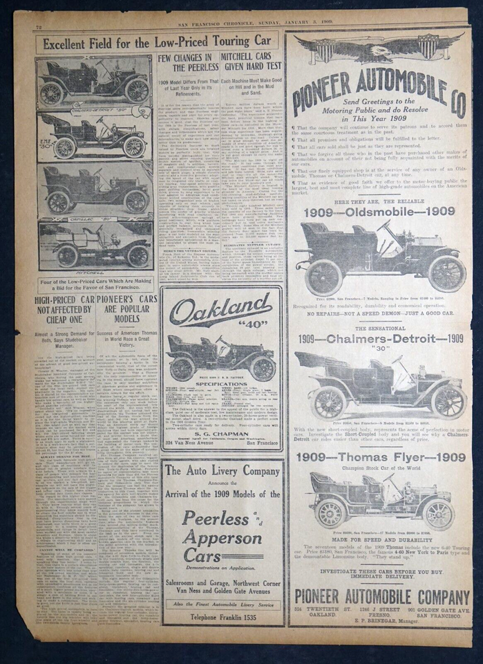 1909 Newspaper Page - Vintage Auto Ads - Buick, Rambler, Oakland ...
