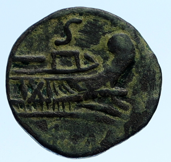 Roman Republic Anonymous 211BC Ancient Semis Coin SATURN & ROMA GALLEY ...