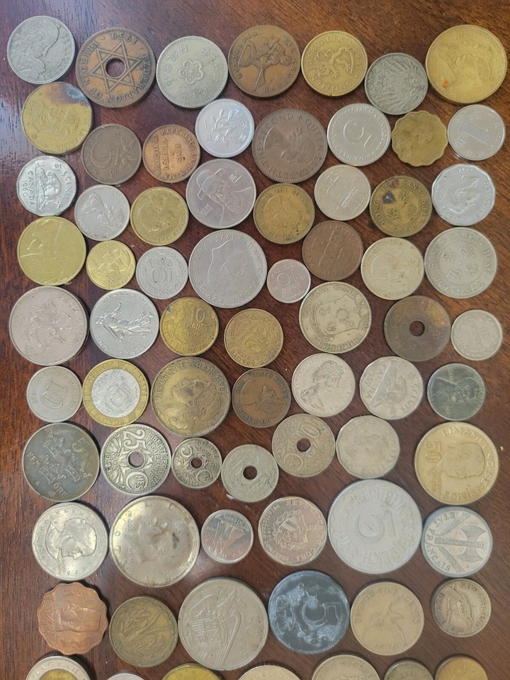100 foreign International coins silver lot money copper world currency ...