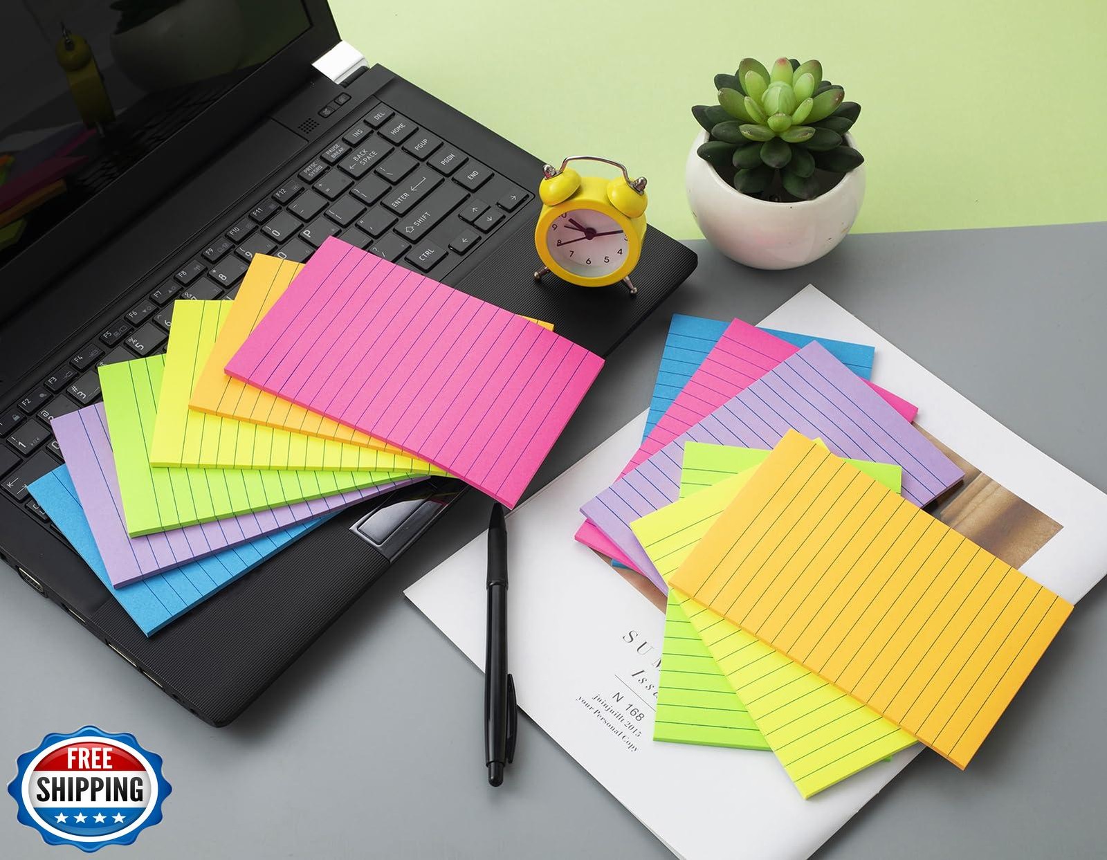 (12 Pack) Lined Sticky Notes 4x6 in Ruled Stickies Super Sticking Power ...