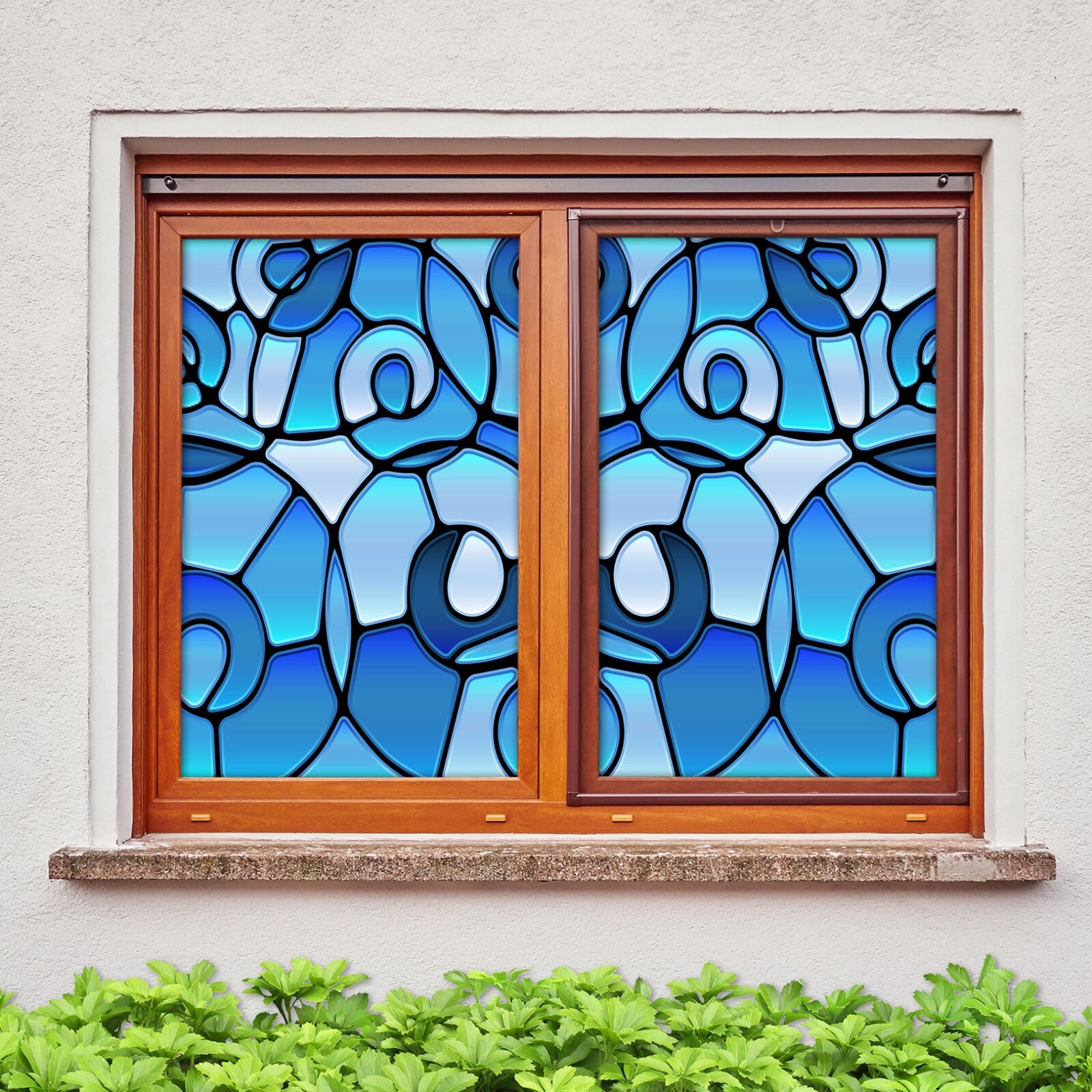 3D Blue Pattern A23 Window Film Print Sticker Cling Stained Glass UV ...