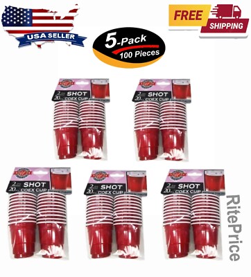 100 PCS Mini Red Cups (5 PK) 2oz Plastic Shot Glass Jelly Drink Party ...