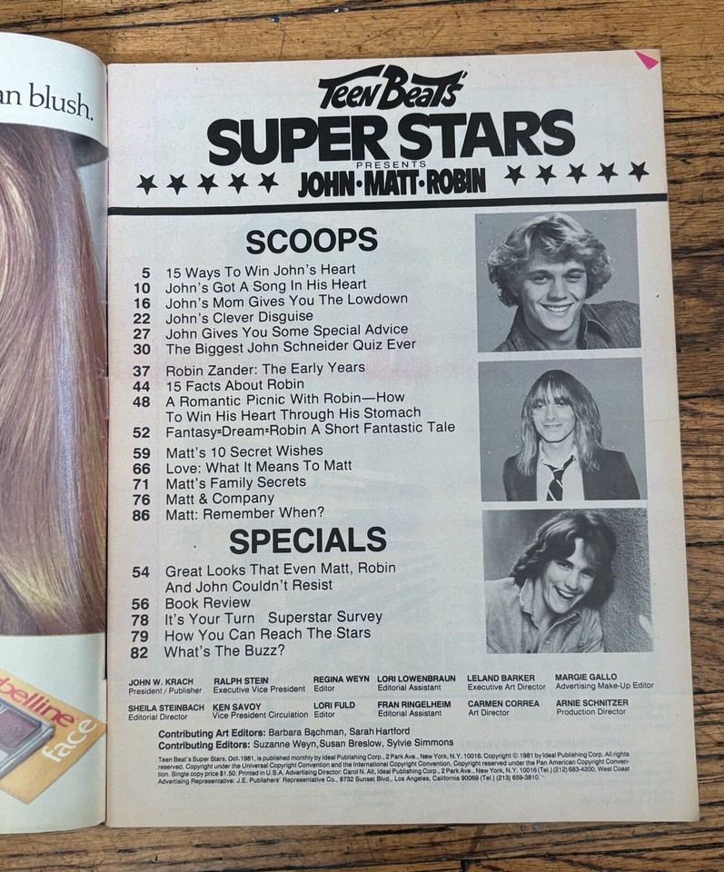 Teen Beat Super Stars Magazine October 1981 Matt Dillon Robin Zander J ...