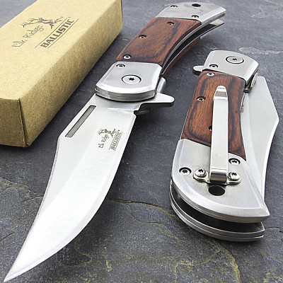 8.5" ELK RIDGE WOOD SPRING ASSISTED FOLDING POCKET KNIFE Open Assist ...