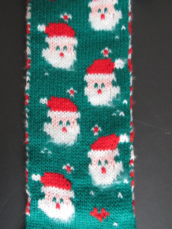 1980s Knit Santa Christmas Stocking - 2 Sided Angora Santa Claus Faces ...