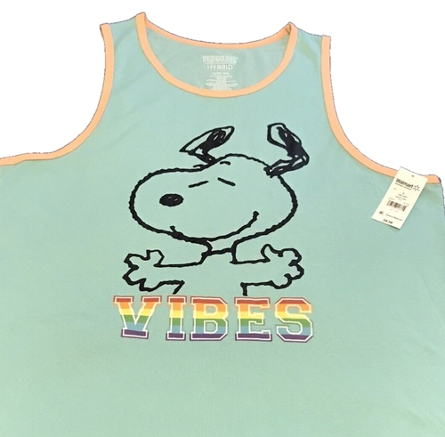 PEANUTS SNOOPY VIBES PRIDE NEW MENS TANK TOP L 42-44 AQUA BLCK PEACH ...